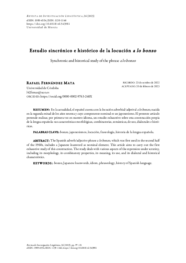 (PDF) Estudio sincronico e historico de la locucion a lo bonzo