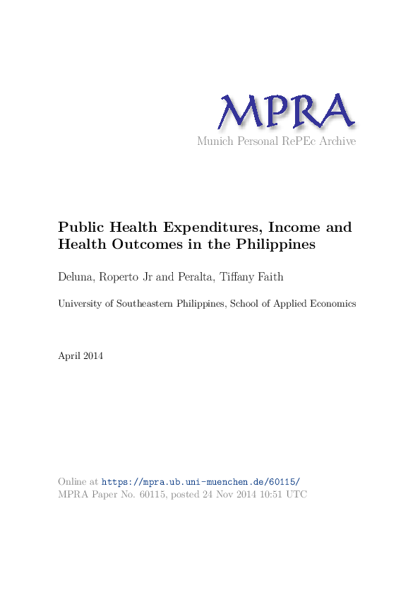(PDF) Public Health Expenditures, Income and Health Outcomes in the ...