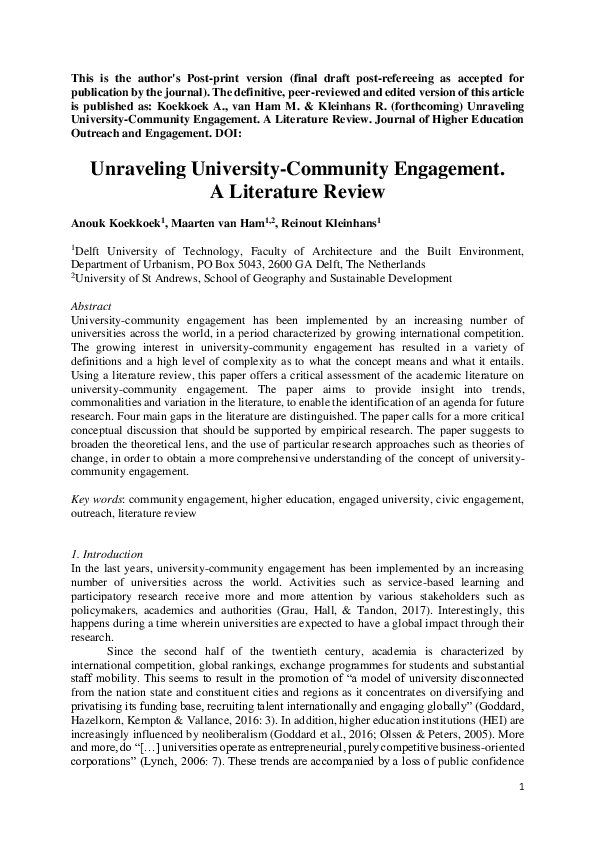 (PDF) Unraveling University–Community Engagement : A Literature Review