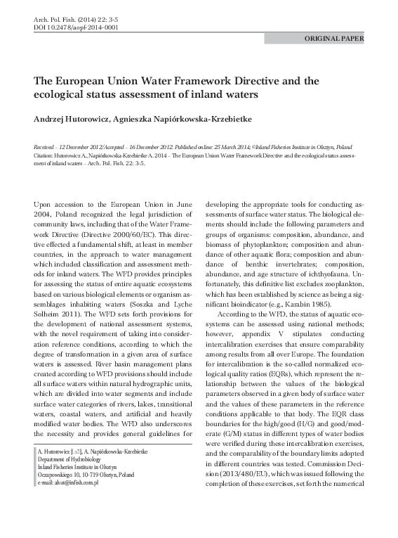 (PDF) The European Union Water Framework Directive and the ecological ...