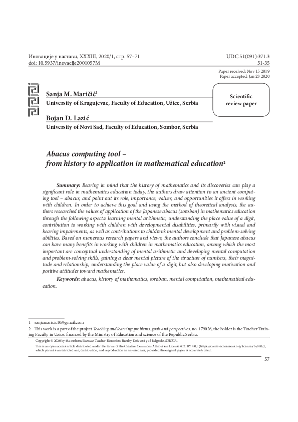 (PDF) Abacus computing tool: From history to application in mathematical education