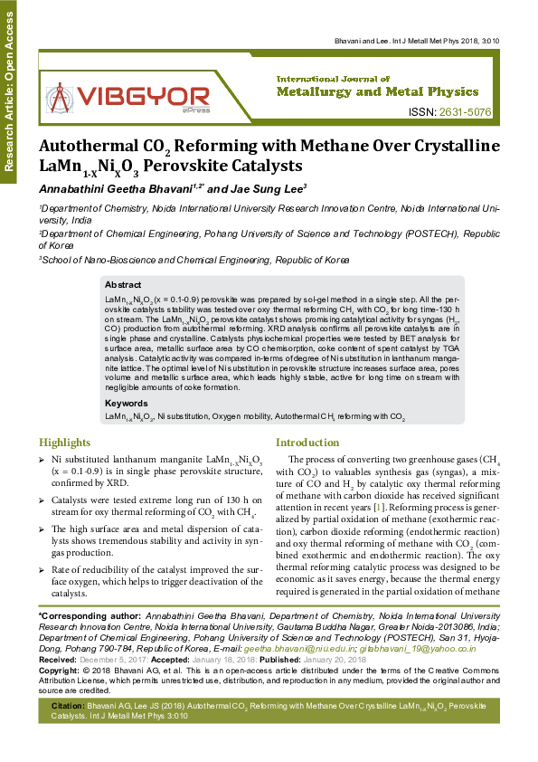 Pdf Autothermal Co2 Reforming With Methane Over Crystalline Lamn1 Xnixo3 Perovskite Catalysts