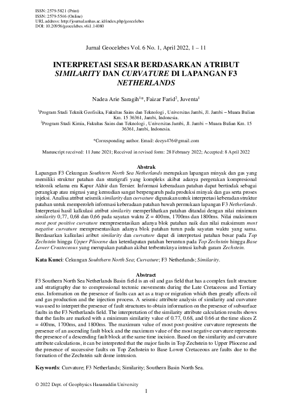 Pdf Fault Interpretation Based On Similarity And Curvature Attributes In F3 Netherlands