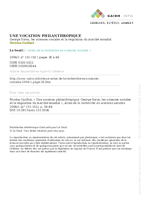 (PDF) Une vocation philanthropique