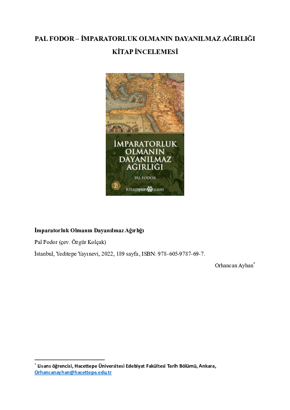 (PDF) PAL FODOR - İMPARATORLUK OLMANIN DAYANILMAZ AĞIRLIĞI KİTAP İNCELEMESİ