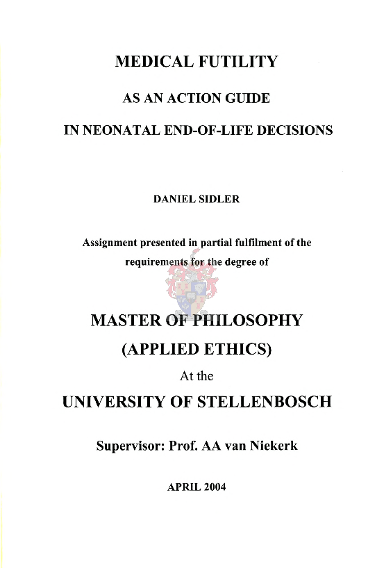 (PDF) Medical futility as an action guide in neonatal end-of-life decisions