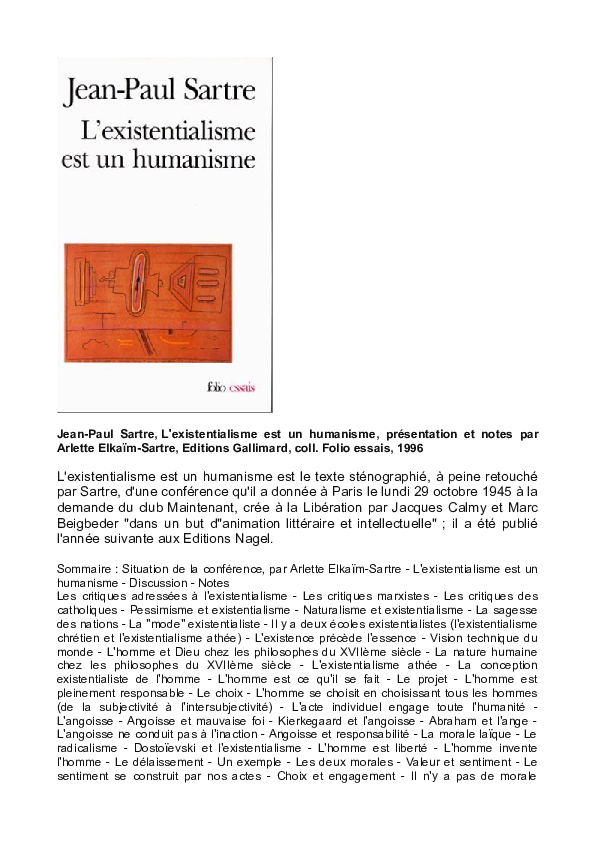 (PDF) Jean-Paul Sartre, L'existentialisme est un humanisme