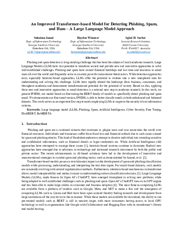 (PDF) An Improved Transformer-based Model for Detecting Phishing, Spam, and Ham -A Large ...