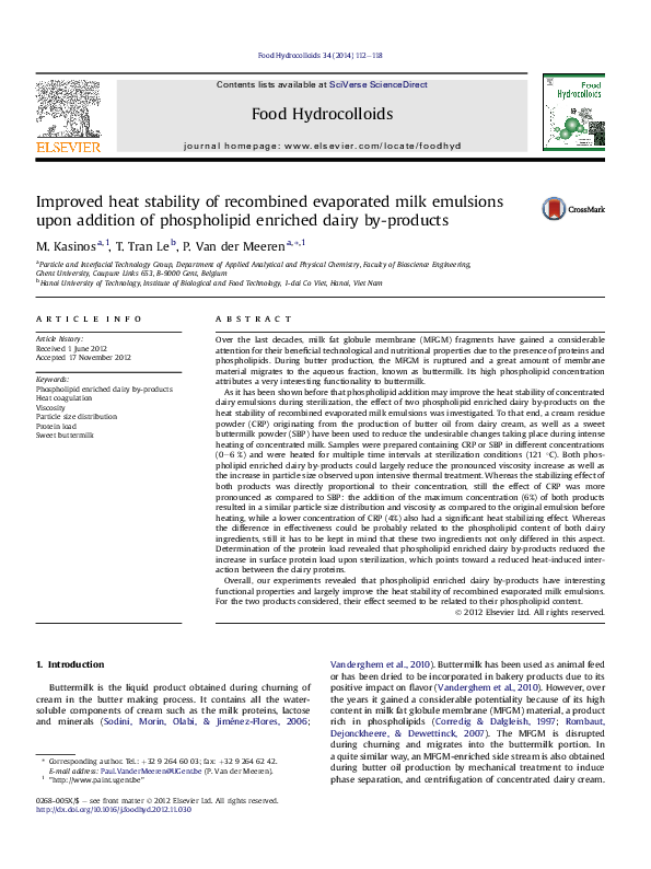 (PDF) Improved heat stability of recombined evaporated milk emulsions ...