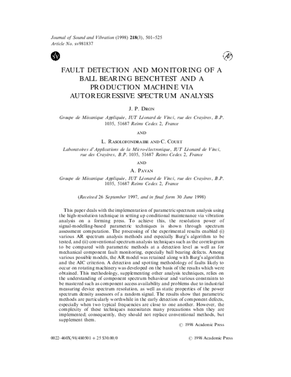 Pdf Fault Detection And Monitoring Of A Ball Bearing Benchtest And A