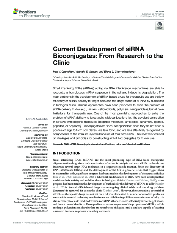 (PDF) Current Development of siRNA Bioconjugates: From Research to the ...