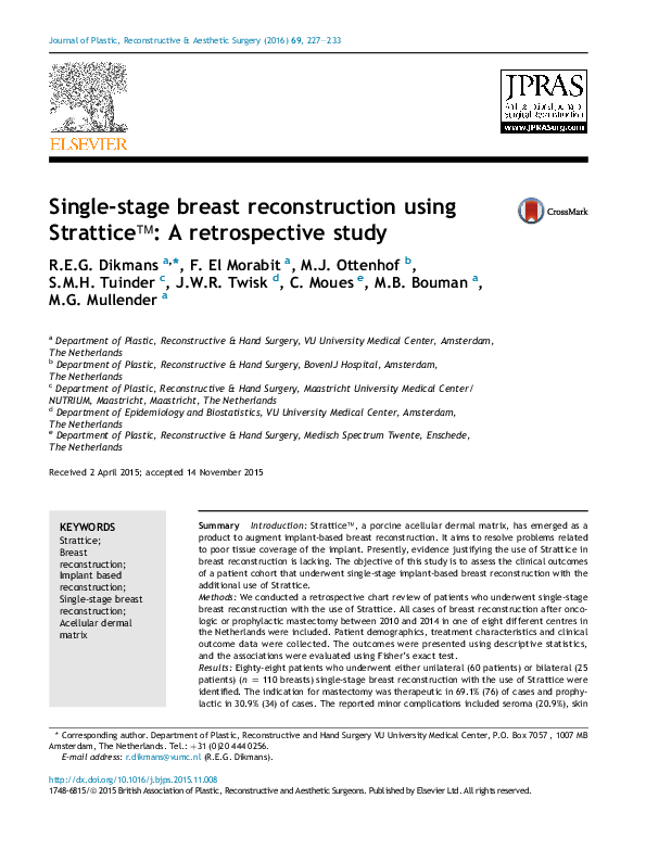 (PDF) Single-stage breast reconstruction using Strattice™: A ...