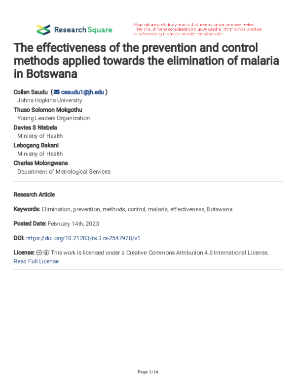 (PDF) The effectiveness of the prevention and control methods applied ...