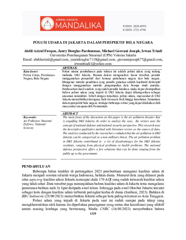 (PDF) POLUSI UDARA DI JAKARTA DALAM PERSPEKTIF BELA NEGARA