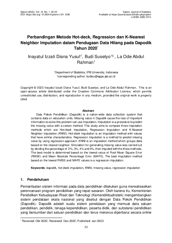 (PDF) Perbandingan Metode Hot-deck, Regression dan K-Nearest Neighbor ...