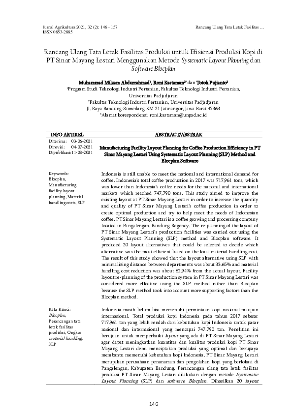 (PDF) Rancang Ulang Tata Letak Fasilitas Produksi untuk Efisiensi Produksi Kopi di PT Sinar ...