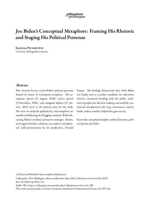 (PDF) Joe Biden's Conceptual Metaphors: Framing His Rhetoric and ...