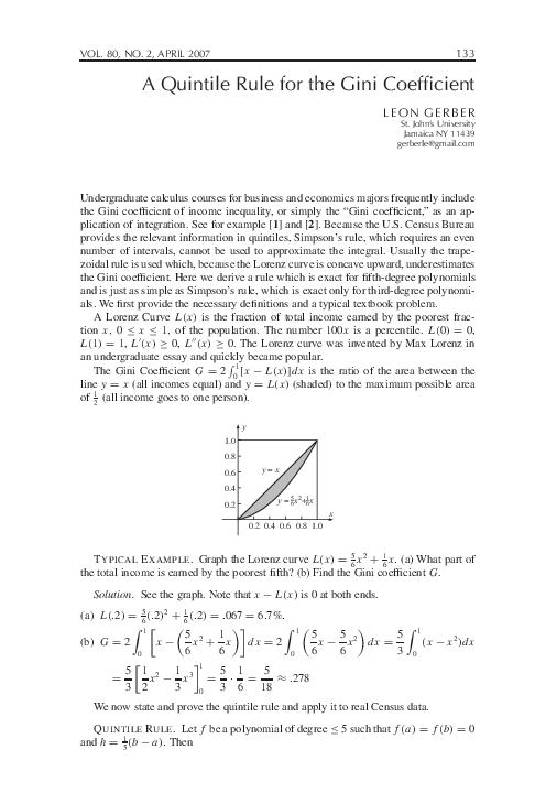 (PDF) A Quintile Rule for the Gini Coefficient