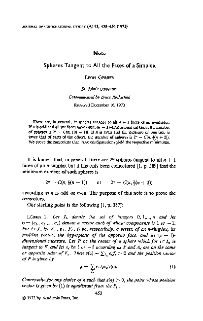 (PDF) Spheres tangent to all the faces of a simplex