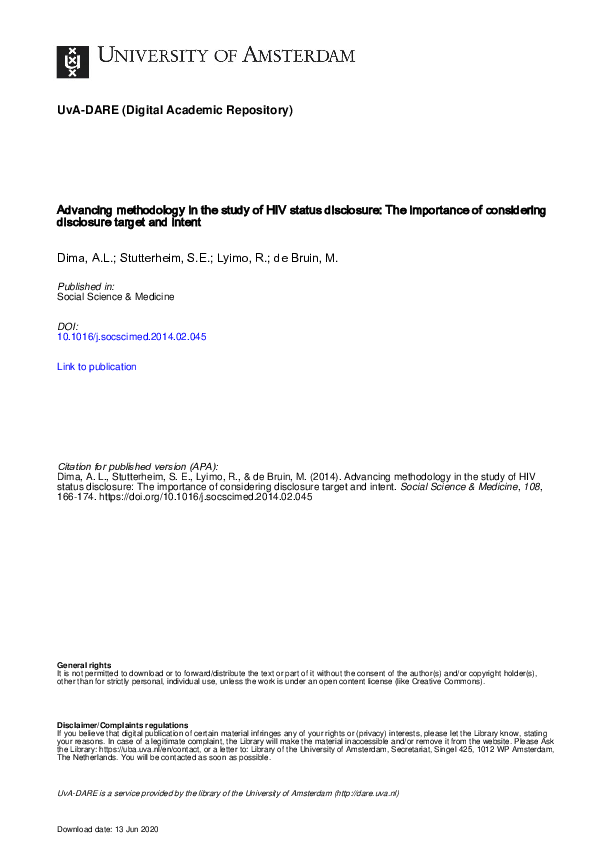 (PDF) Advancing methodology in the study of HIV status disclosure: The ...
