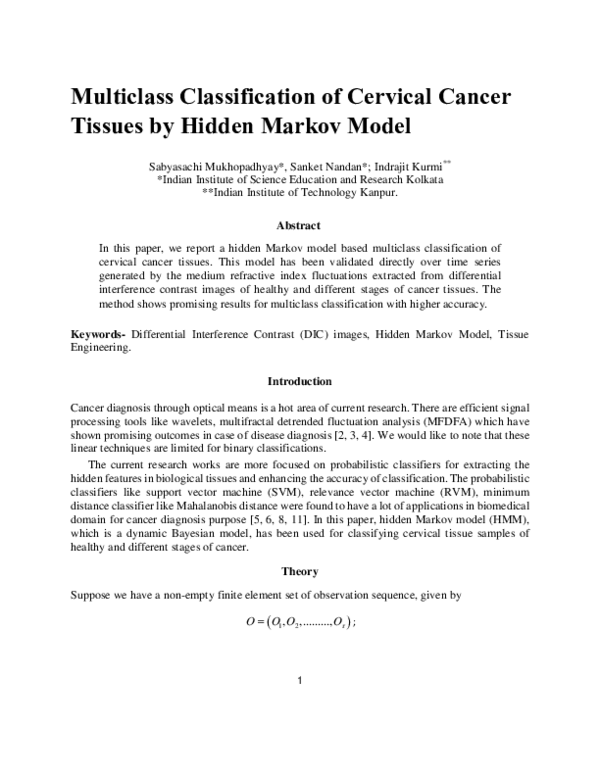 (PDF) Multiclass Classification of Cervical Cancer Tissues by Hidden Markov Model