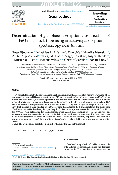 (PDF) Determination of gas-phase absorption cross-sections of FeO in a shock tube using ...