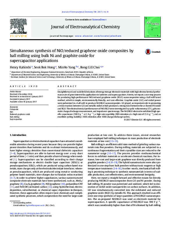 Pdf Simultaneous Synthesis Of Nio Reduced Graphene Oxide Composites By Ball Milling Using Bulk