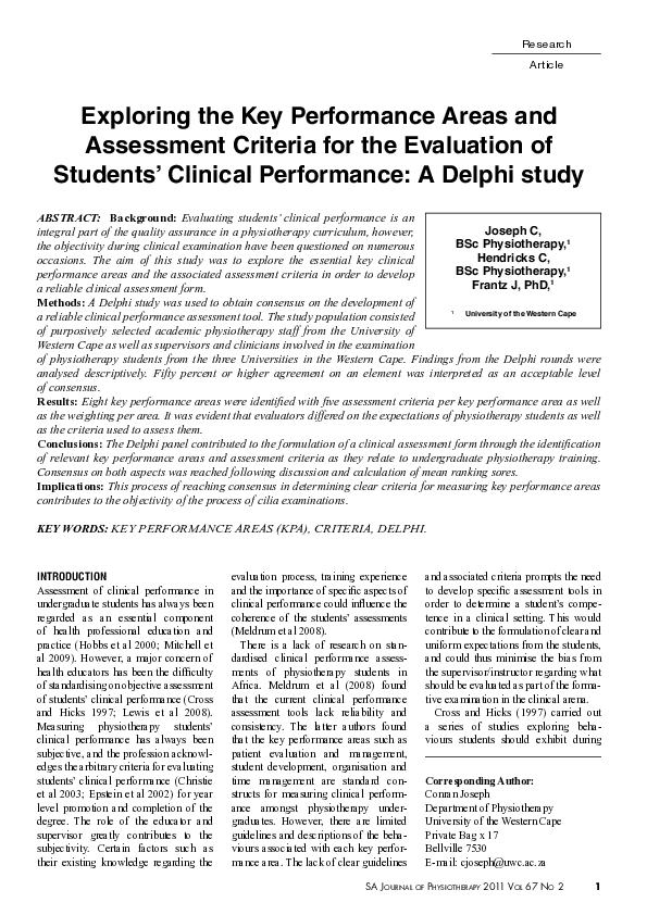 (PDF) Exploring the key performance areas and assessment criteria for the evaluation of students ...
