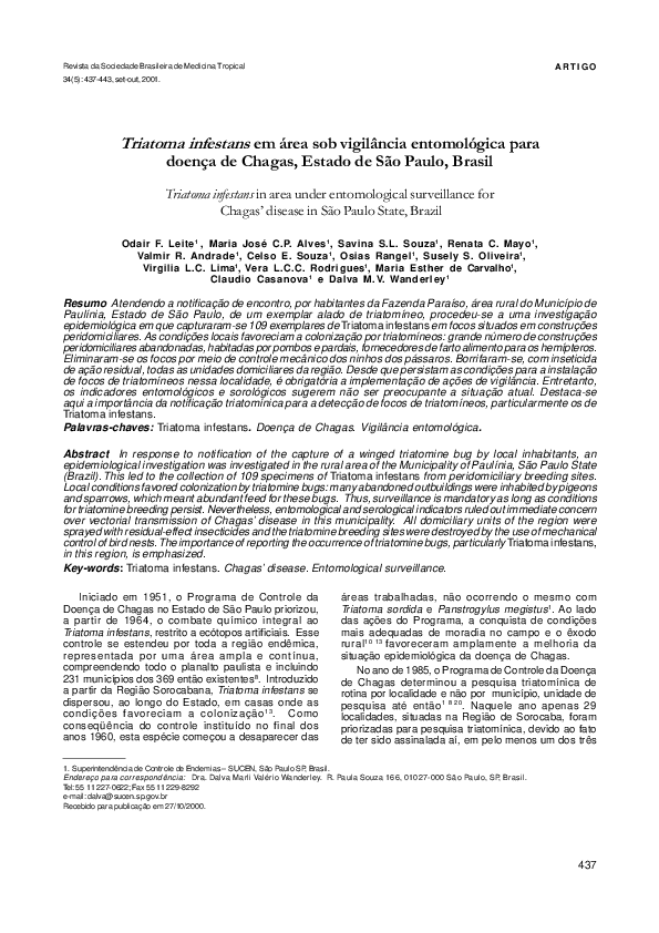 (PDF) Triatoma infestans em área sob vigilância entomológica para ...
