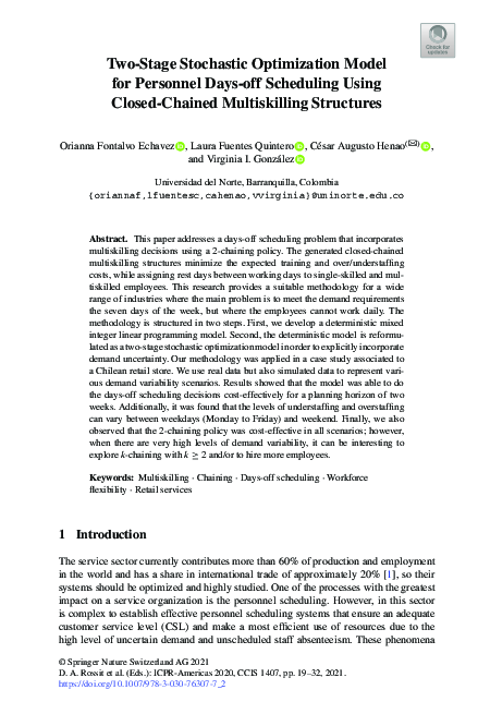 (PDF) Two-Stage Stochastic Optimization Model for Personnel Days-off Scheduling Using Closed ...