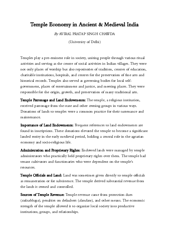 (PDF) Temple Economy in Ancient & Medieval India
