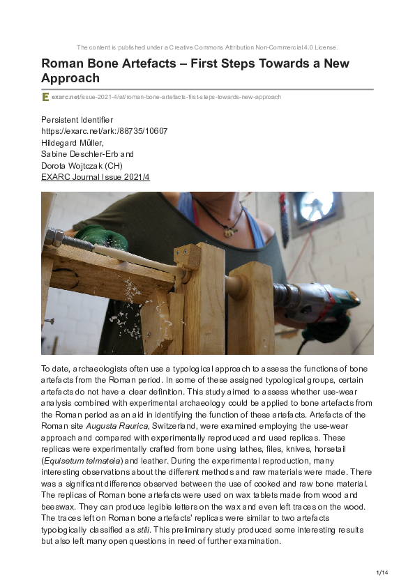 (PDF) Roman Bone Artefacts – First Steps Towards a New Approach