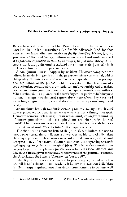 (PDF) Editorial—Valedictory and a statement of intent