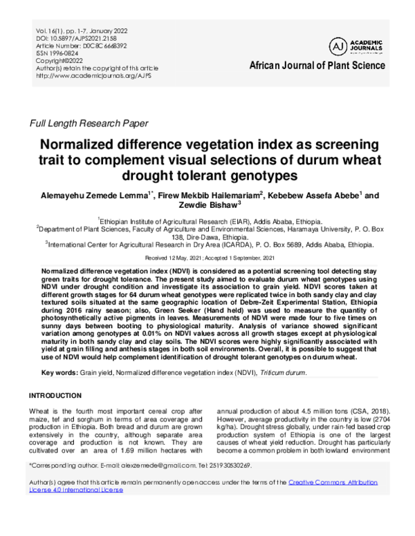 (PDF) Normalized difference vegetation index as screening trait to ...