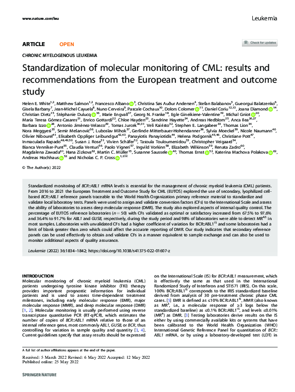 (PDF) Standardization of molecular monitoring of CML: results and ...