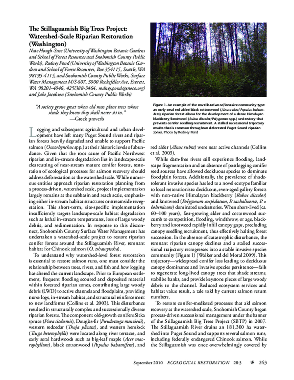 (PDF) Te stillaguamish big trees project: Watershed-scale riparian restoration (Washington)