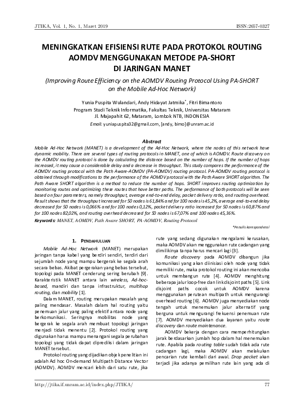 (PDF) Meningkatkan Efisiensi Rute Pada Protokol Routing AOMDV ...