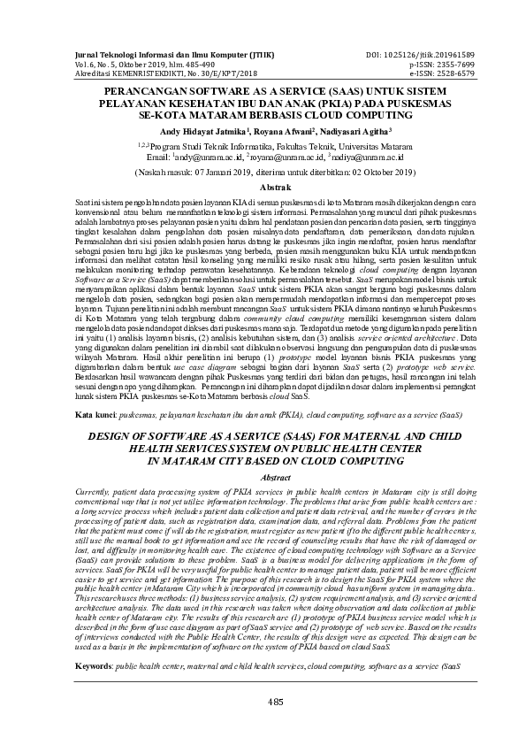 (PDF) Perancangan Software As A Service (SAAS) untuk Sistem Pelayanan Kesehatan Ibu dan Anak ...