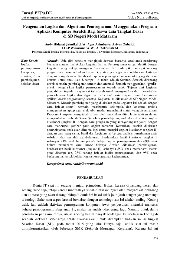 Pdf Pengenalan Logika Dan Algoritma Pemrograman Menggunakan Program Aplikasi Komputer Scratch