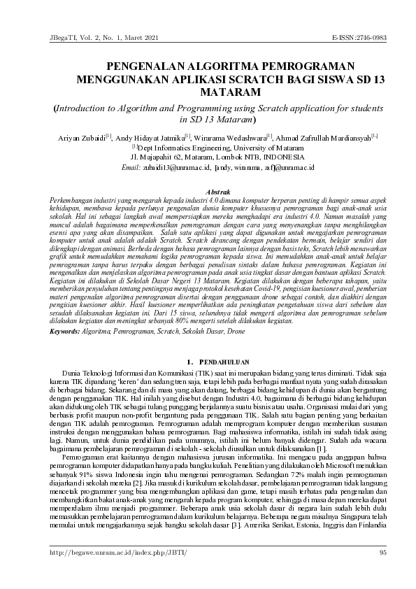 (PDF) Pengenalan Algoritma Pemrograman Menggunakan Aplikasi Scratch Bagi Siswa SD 13 Mataram