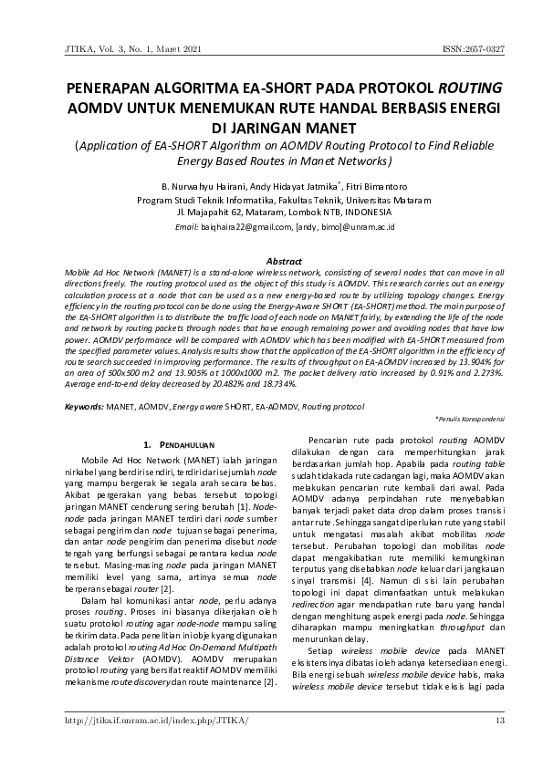 (PDF) Penerapan Algoritma EA-SHORT pada Protokol Routing AOMDV untuk ...