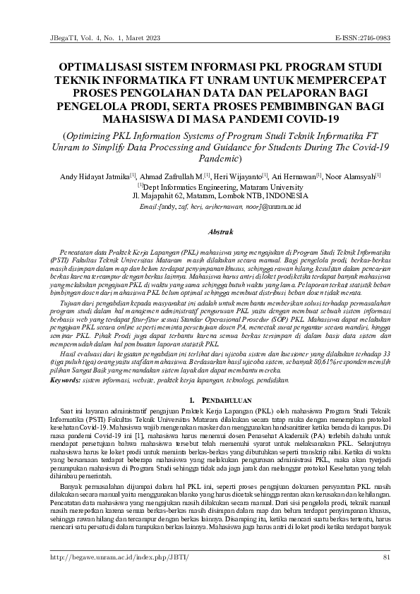 (PDF) Optimalisasi Sistem Informasi PKL Program Studi Teknik Informatika FT Unram Untuk ...