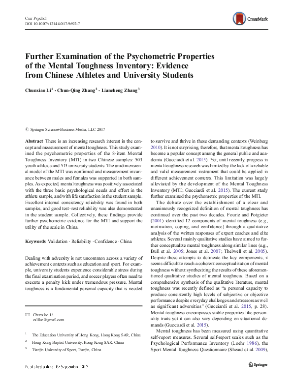 (PDF) Further examination of the psychometric properties of the Sport Attributional Style Scale