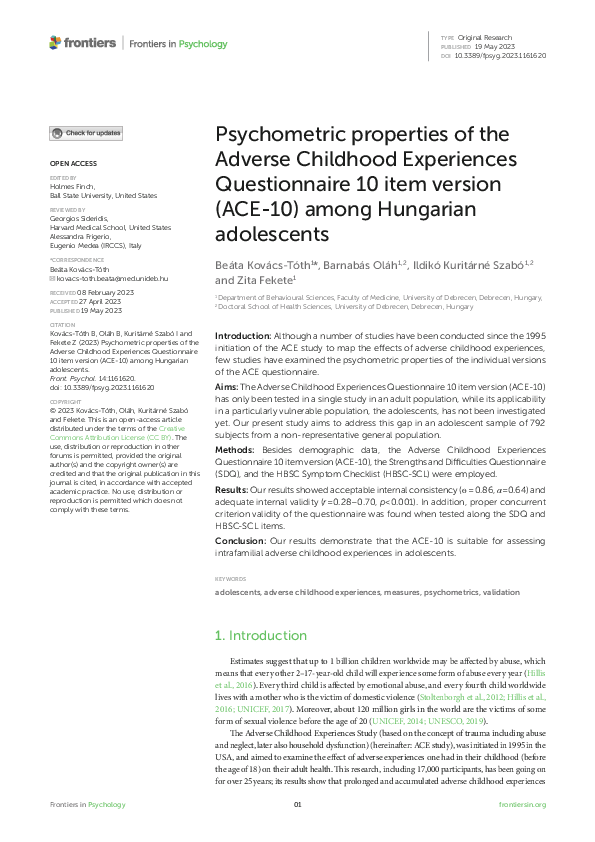 (PDF) Psychometric properties of the Adverse Childhood Experiences ...