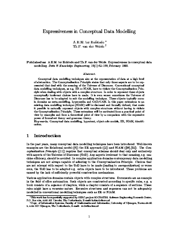(PDF) Expressiveness in conceptual data modelling