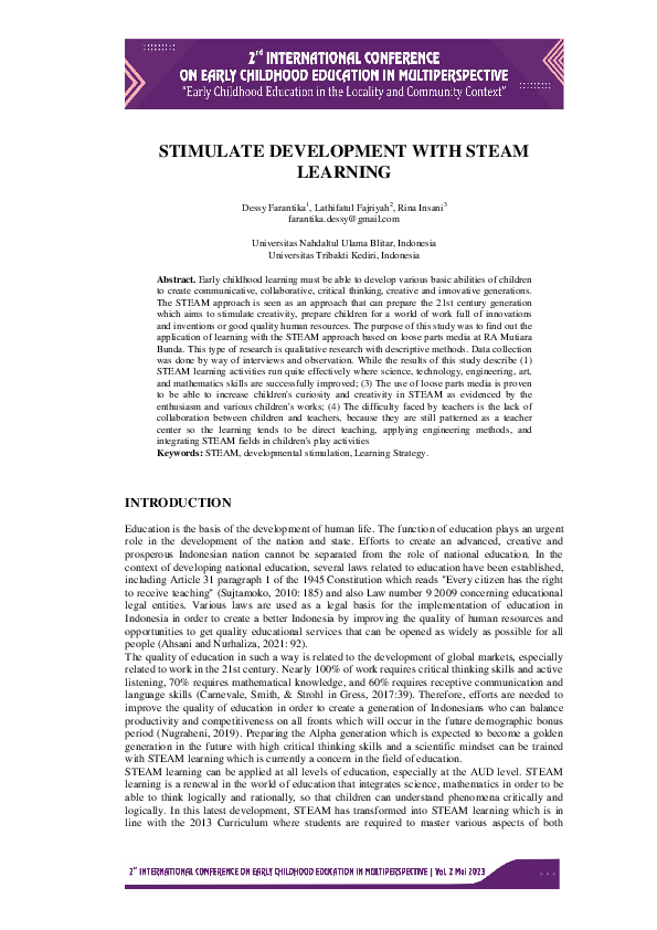 (PDF) STIMULATE DEVELOPMENT WITH STEAM LEARNING