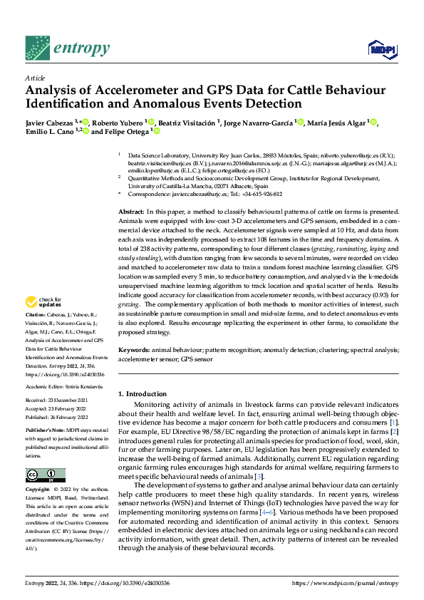Pdf Analysis Of Accelerometer And Gps Data For Cattle Behaviour