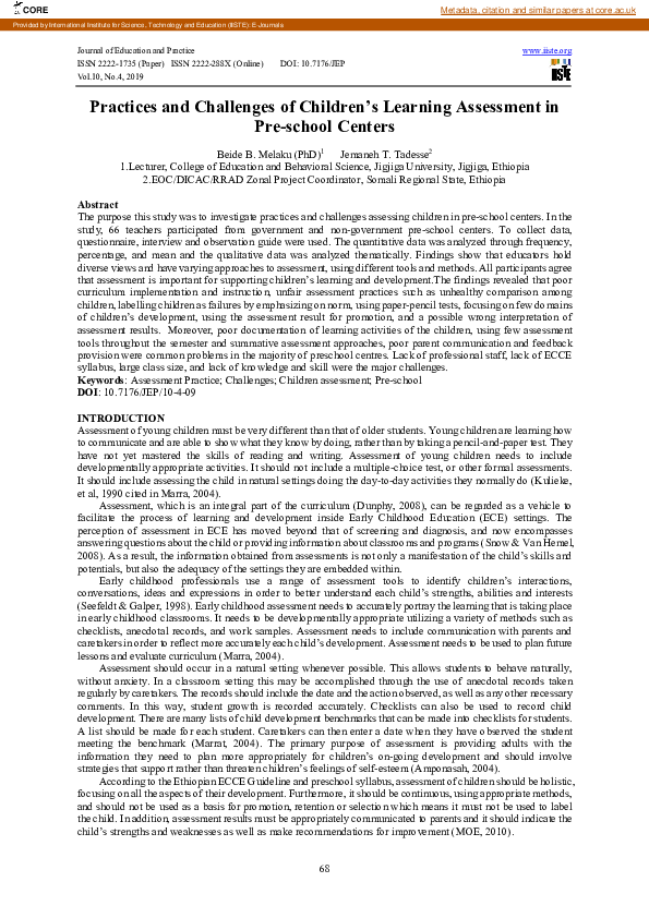(PDF) Practices and Challenges of Children’s Learning Assessment in Pre ...
