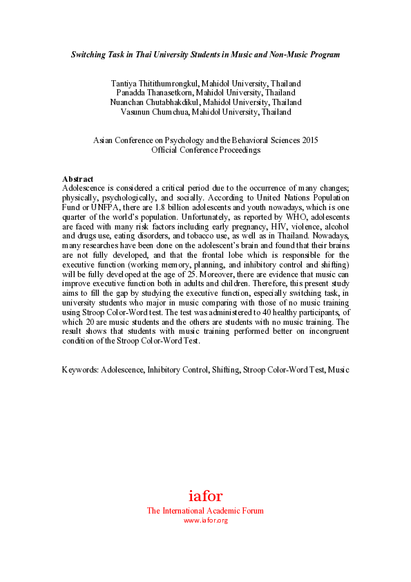 (PDF) Switching Task in Thai University Students in Music and Non-Music ...