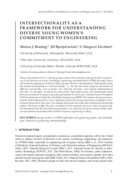 (PDF) Intersectionality as a Framework for Understanding Diverse Young Women's Commitment to ...